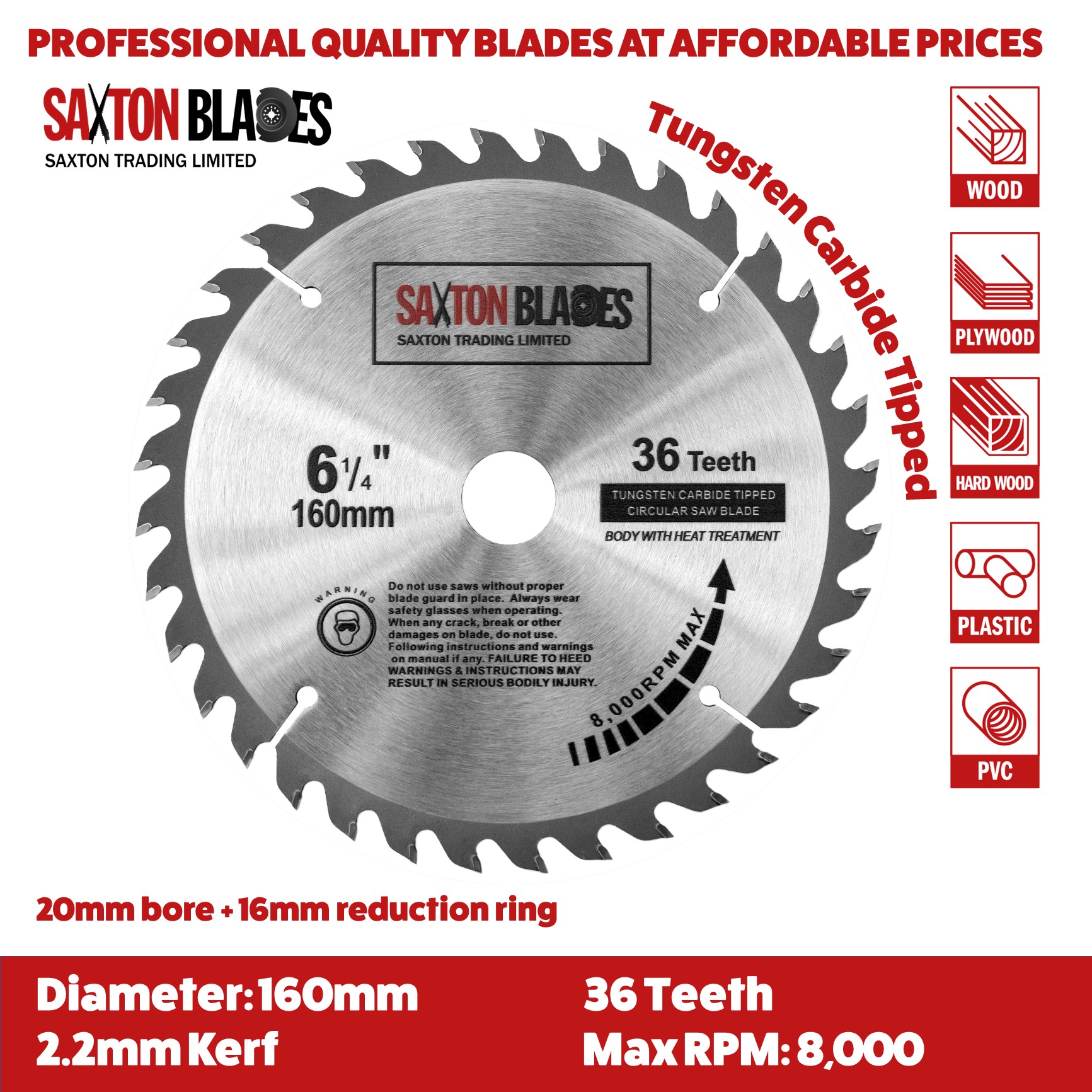 TCT Circular Blade 160mm Pack D | Saxton Blades