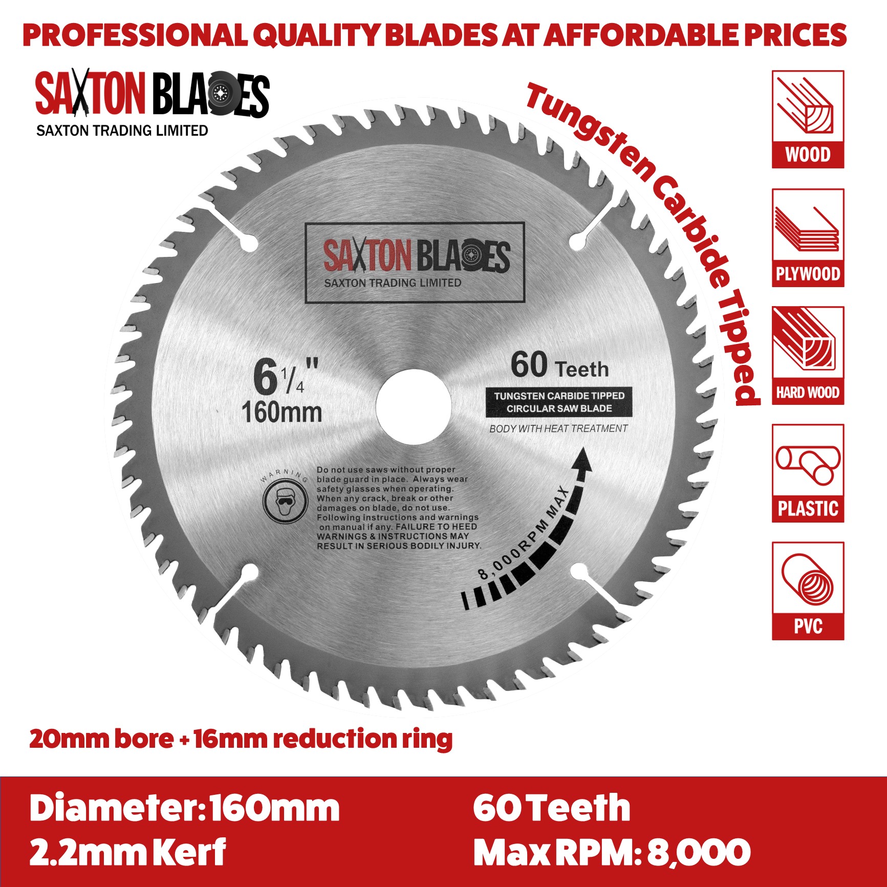 TCT Circular Blade 160mm Pack D | Saxton Blades