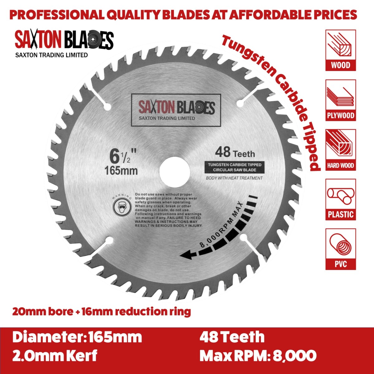 TCT Circular Blade 165mm x 48T | Saxton Blades