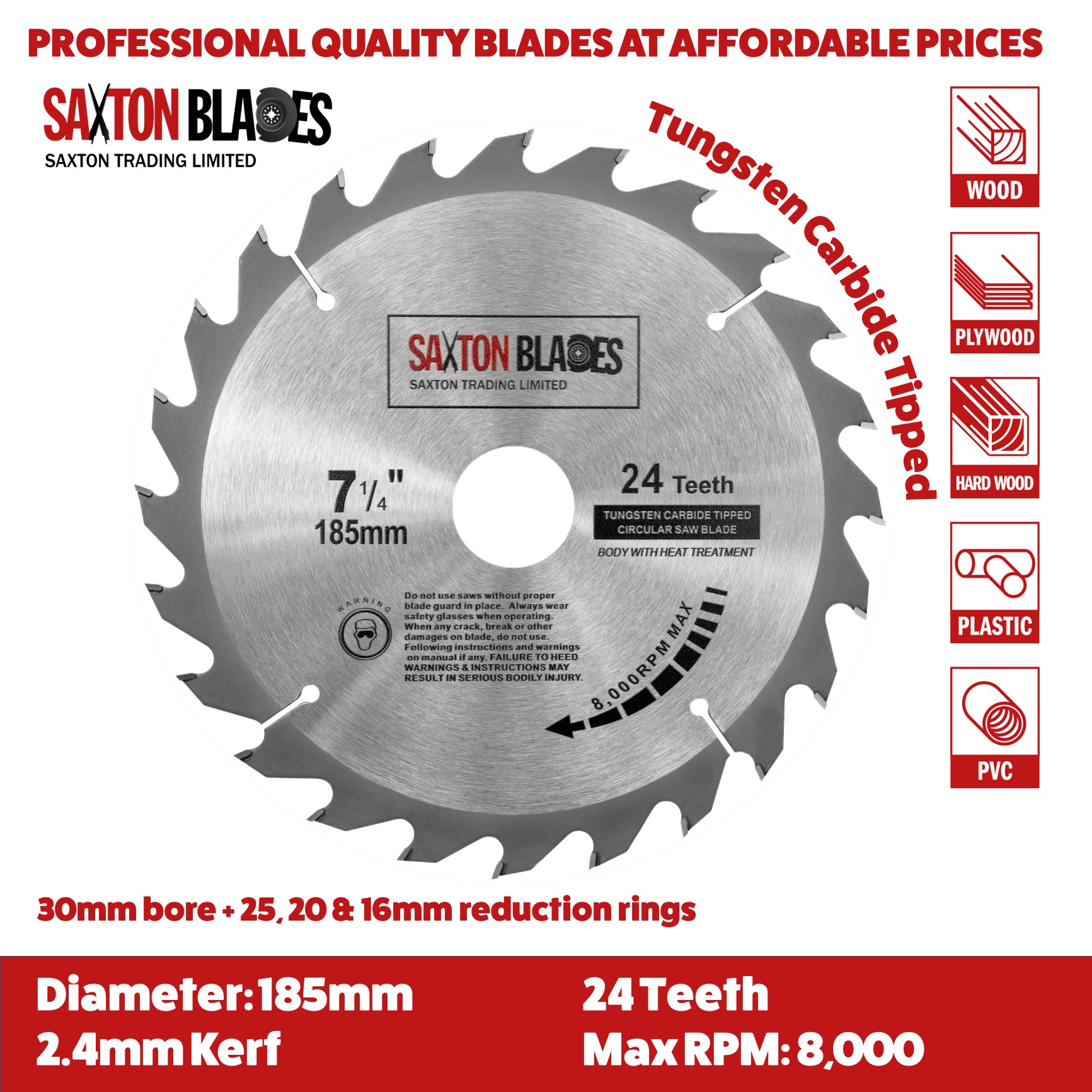 TCT Circular Blade 185mm x 24T | Saxton Blades