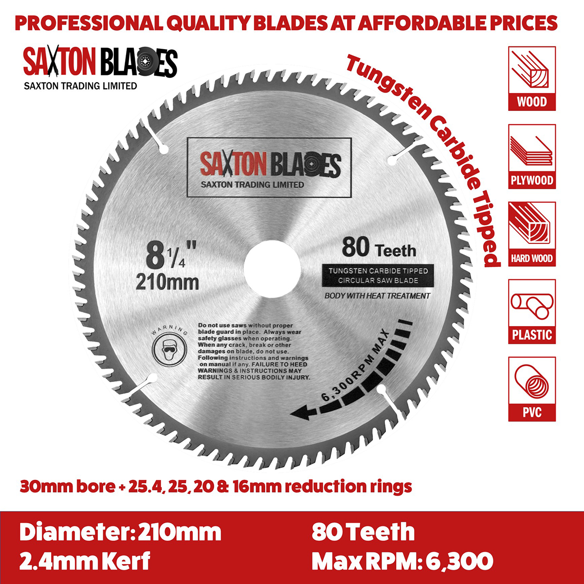 Circular Saw Saxton 165mm 80T TCT Blade – Thin Kerf (1.5mm) For ...