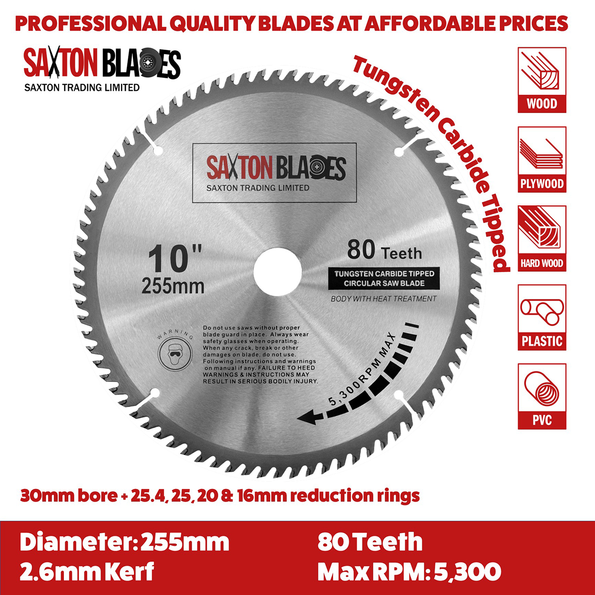 TCT Circular Blade 255mm x 80T | Saxton Blades