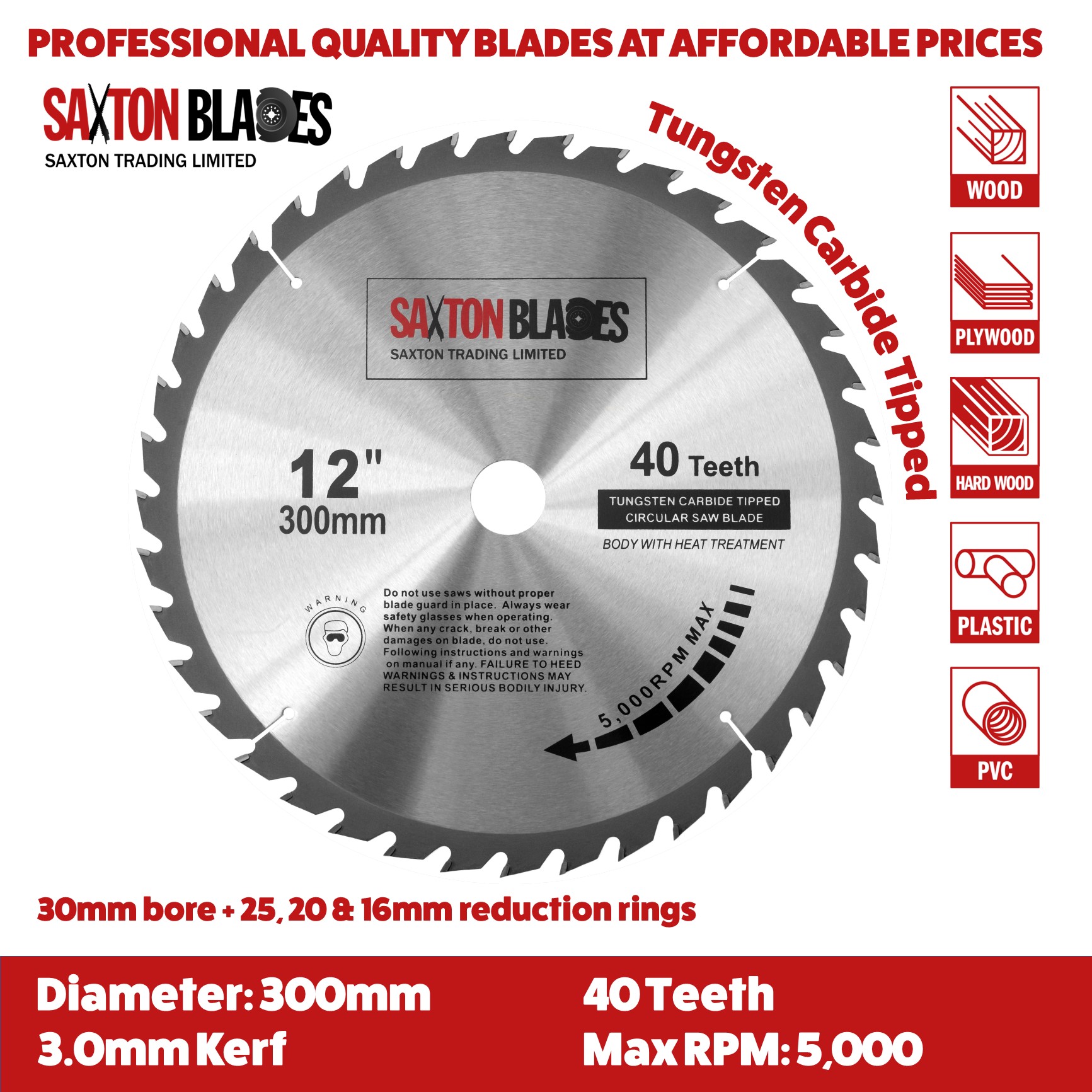 TCT Circular Blade 300mm Pack A | Saxton Blades