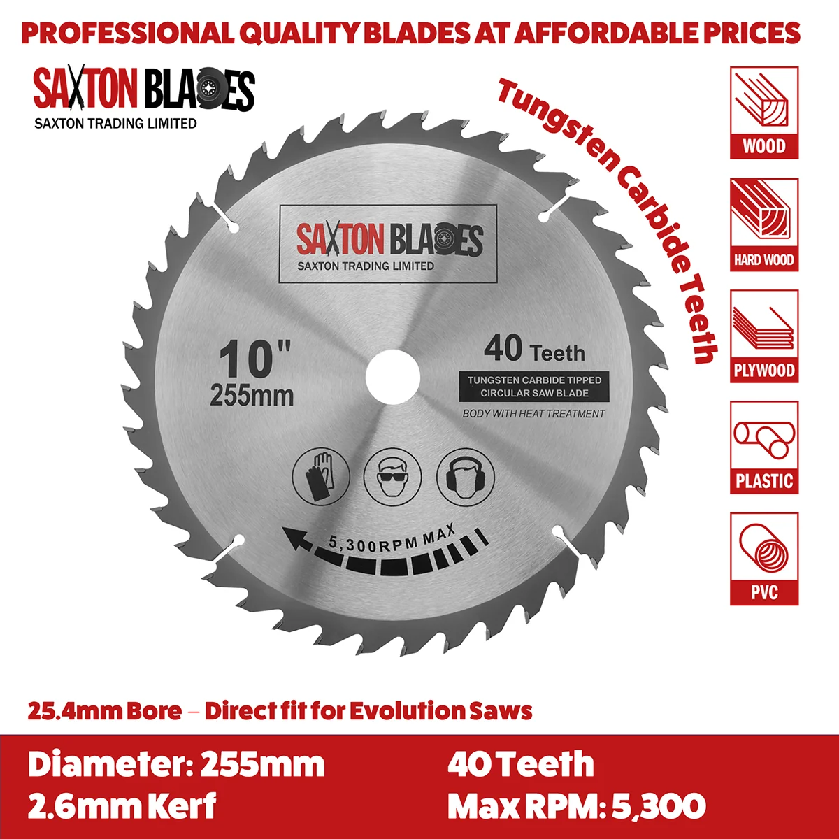 Evolution 255mm wood cutting 40t blade store