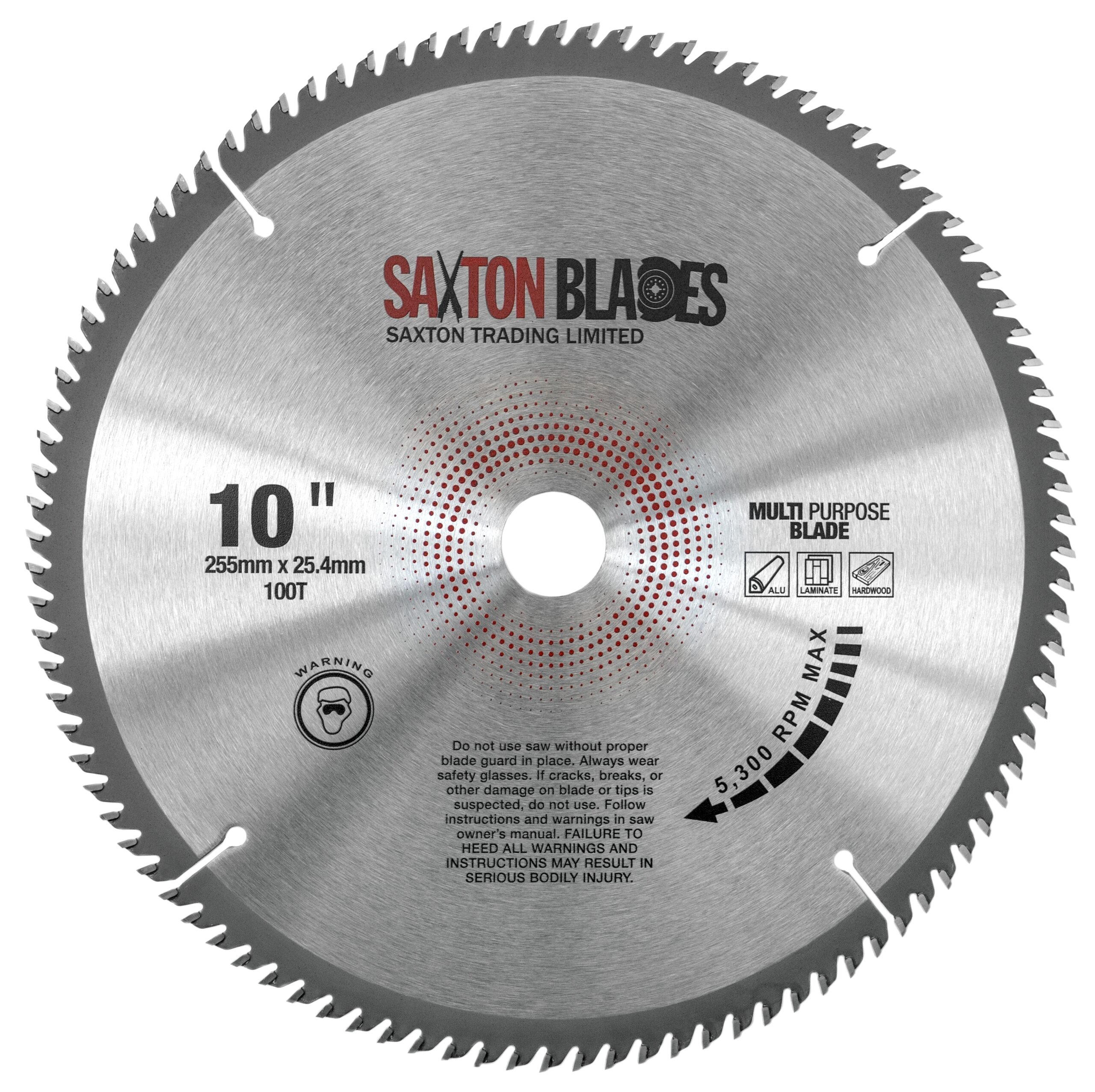 TCT Laminate Hardwood - Aluminium Circular Saw Blade 255mm x 100T x 25.4mm Bore | Saxton Blades