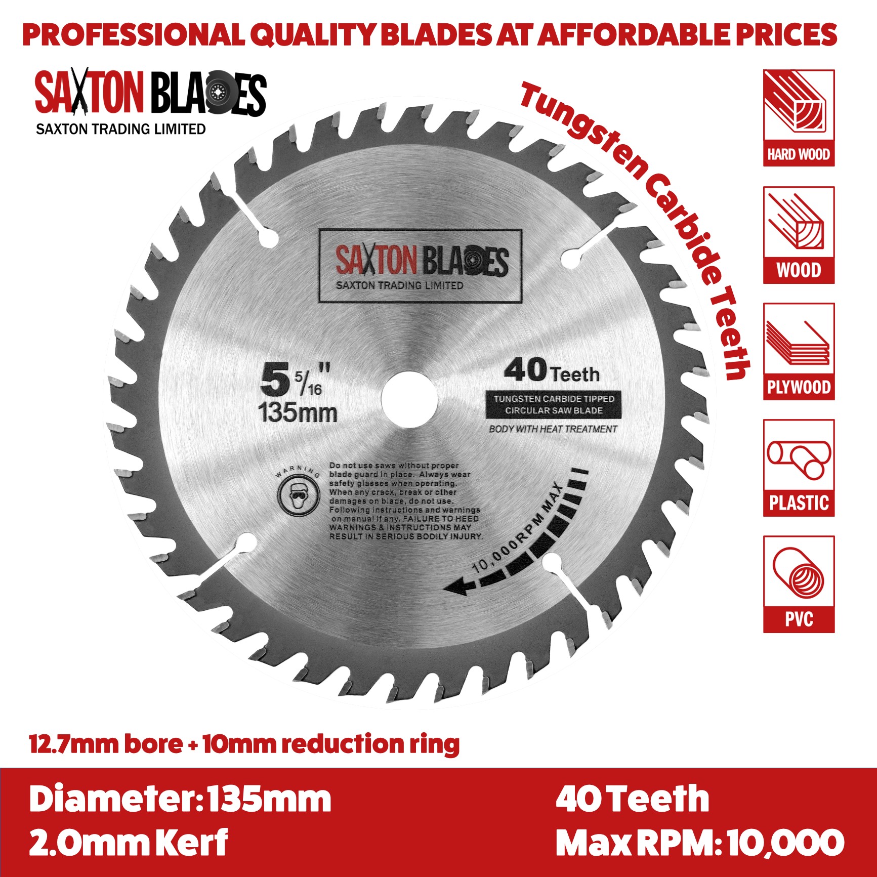 TCT Circular Blade 135mm x 40T | Saxton Blades
