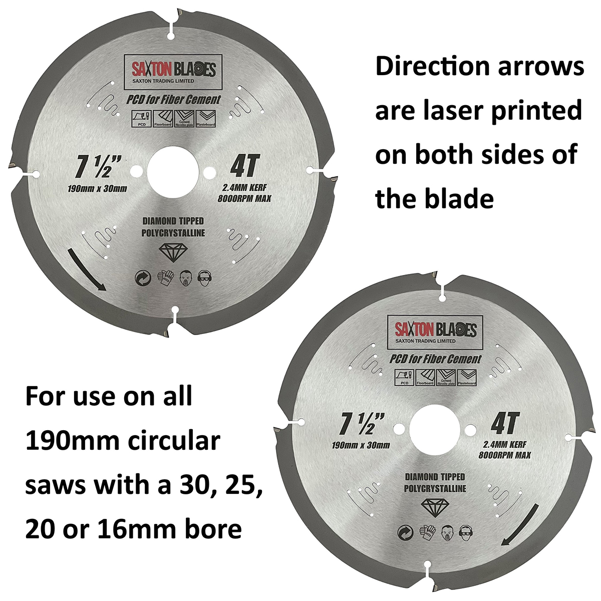 PCD Circular Saw Blade, 190mm x 4 Teeth Polycrystalline Diamond Tipped ...